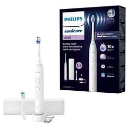 Elektrische Zahnbürste Philips SONICARE "Series 6500 HX7410/02", weiß (.), ElektrozahnbürstenB:17,1cm H:23,2cm T:6cm, mit Andruckkontrolle, 3 Intensitätsstufen, inkl. Ladegerät, Reiseetui, B:17,1cm H:23,2cm T:6cm