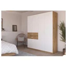 Drehtürenschrank Rauch "Kleiderschrank Schrank Garderobe MAIKA mit Dekor-Front" Schränke Gr. B/H/T: 181 cm x 210 cm x 54 cm, 6 St., weiß (eiche artisan, alpinweiß) 2 Schubladen, in verschiedenen Breiten, Höhen, Farben, MADE IN GERMANY