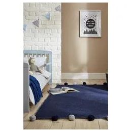 Teppich FLAIR RUGS "Kinder Pom" Teppiche Gr. B: 100cm, 5mm, L: 150cm, blau Wendbarer Teppich