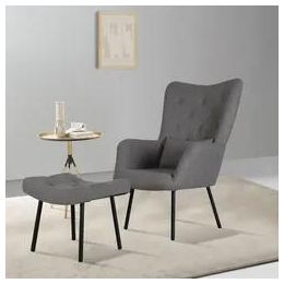 Ohrensessel Home Affaire "ALVIER, Relaxsessel, Sessel mit Hocker, Hochlehn-Sessel" Gr. Webstoff, B/H/T: 70cm x 104cm x 77cm, grau (hellgrau) TV-Sessel mit Hocker