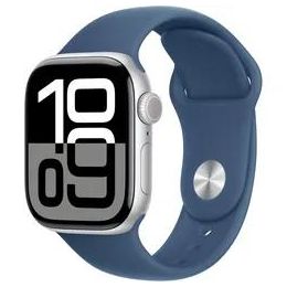 Smartwatch Apple "Watch Series 10 Aluminium" Smartwatches Gr. 42mm, Cellular, M/L, Sport Band, silberfarben (blau/silber)