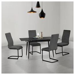 Essgruppe Home Affaire "Elbach Keramiktisch Freischwinger" Sitzmöbel-Sets Gr. Synchron-Auszug, schwarz (schwarz/anthrazit) Tisch ausziehbar 120-160 cm Esszimmer Tischgruppe