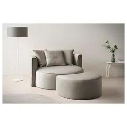 XXL-Sessel LeGer Home by Lena Gercke "Isalie, Rundsessel mit Hocker, Lesesessel, Loveseat, Big-Sessel" Sessel Gr. Samtoptik, B/H/T: 153cm x 98cm x 208cm, grau (taupe) trendige Stoffe, mit 3 Zierkissen, große Sitzfläche