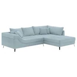 Ecksofa Inosign "Portofino" Sofas Gr. B/H/T: 317cm x 98cm x 228cm, Soft clean, Recamiere rechts, blau (novaclean avanti 14 blue grey) 4 Bezugsqualitäten, 13,5 cm hohe Metall-Profilfüße in matt-schwarz