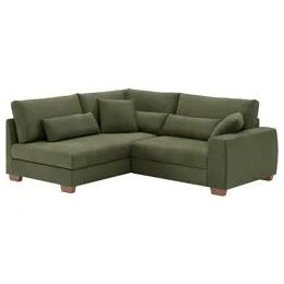 Ecksofa Home Affaire "Helena II DuraSpring" Sofas Gr. B/H/T: 227 cm x 68 cm x 190 cm, Microfaser 1, Ottomane links, ohne Bettfunktion, grün (memphis 12 green) mit Taschenfederkern, bis 140 kg belastbar, wahlweise Bett