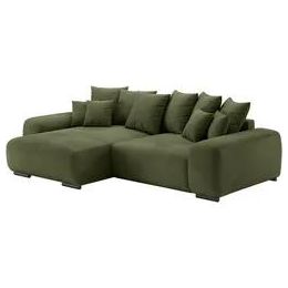 Ecksofa Home Affaire "Sundance II, L-Form" Sofas Gr. B/H/T: 318 cm x 92 cm x 188 cm, Microfaser 1, Recamiere links, Ausführung Bettkasten / Bettfunktion / Topper, grün (memphis 12 green) mit DuraSpring-Taschenfederkern bis 140 kg belastbar