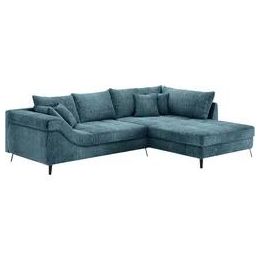 Ecksofa MR. COUCH "Portofino L-Form", blau (dolce 13 ocean), B:317cm H:98cm T:228cm, Dolce (100% Polyester), Sofas, 4 Bezugsqualitäten, 13,5 cm hohe Metall-Profilfüße in matt-schwarz