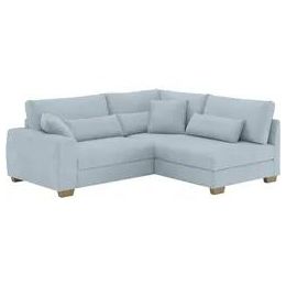 Ecksofa Home Affaire "Helena II DuraSpring" Sofas Gr. B/H/T: 227 cm x 68 cm x 190 cm, Cordstoff CORDUROY, Ottomane rechts, ohne Bettfunktion, blau (stripes 8624 blue grey) mit Taschenfederkern, bis 140 kg belastbar, wahlweise Bett