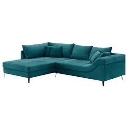 Ecksofa Inosign "Portofino" Sofas Gr. B/H/T: 317cm x 98cm x 228cm, Microfaser, Recamiere links, blau (memphis 13 petrol) 4 Bezugsqualitäten, 13,5 cm hohe Metall-Profilfüße in matt-schwarz