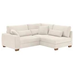 Ecksofa Home Affaire "Helena II DuraSpring" Sofas Gr. B/H/T: 227 cm x 68 cm x 190 cm, Microfaser 2, Ottomane rechts, ohne Bettfunktion, beige (novaclean avanti 4 ecru) mit Taschenfederkern, bis 140 kg belastbar, wahlweise Bett