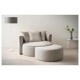 XXL-Sessel LeGer Home by Lena Gercke "Isalie, Rundsessel mit Hocker, Lesesessel, Loveseat, Big-Sessel" Sessel Gr. Boucle, B/H/T: 153cm x 98cm x 208cm, grau (taupe) trendige Stoffe, mit 3 Zierkissen, große Sitzfläche