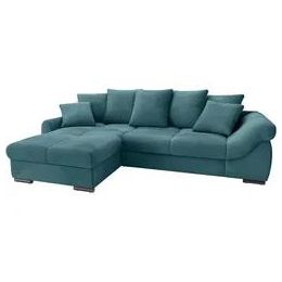 Ecksofa Inosign "Livorno" Sofas Gr. B/H/T: 266cm x 66cm x 188cm, Microfaser, Recamiere links-Bettfunktion rechts, blau (memphis 13 petrol) inkl. Hochschläfer-Bettauszug, XL-Bettkasten weiß beschichtet