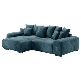 Ecksofa Home Affaire "Sundance II, L-Form" Sofas Gr. B/H/T: 318 cm x 92 cm x 188 cm, Veloursstoff, Recamiere links, Ausführung Bettkasten / Bettfunktion / Topper, blau (dolce 13 ocean) mit DuraSpring-Taschenfederkern bis 140 kg belastbar