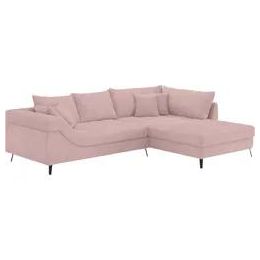 Ecksofa Inosign "Portofino" Sofas Gr. B/H/T: 317cm x 98cm x 228cm, Cord, Recamiere rechts, rosa (stripes 8626 flamingo) 4 Bezugsqualitäten, 13,5 cm hohe Metall-Profilfüße in matt-schwarz