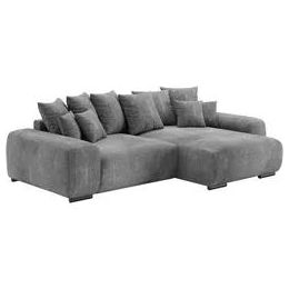 Ecksofa Home Affaire "Sundance II, L-Form" Sofas Gr. B/H/T: 318 cm x 92 cm x 188 cm, Veloursstoff, Recamiere rechts, Ausführung Bettkasten / Bettfunktion / Topper, grau (dolce 16 graphite) mit DuraSpring-Taschenfederkern bis 140 kg belastbar