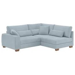 Ecksofa Home Affaire "Helena II, L-Form" Sofas Gr. B/H/T: 227 cm x 68 cm x 190 cm, Material, Ottomane rechts, ohne Bettfunktion, blau (blaugrau) Mit Federkern, wahlweise mit Bett und Taschenfederkern