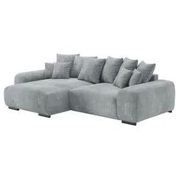 Ecksofa Home Affaire "Sundance II, L-Form" Sofas Gr. B/H/T: 318 cm x 92 cm x 188 cm, Veloursstoff, Recamiere links, Ausführung Bettkasten / Bettfunktion / Topper, silberfarben (dolce 14 silver) mit DuraSpring-Taschenfederkern bis 140 kg belastbar