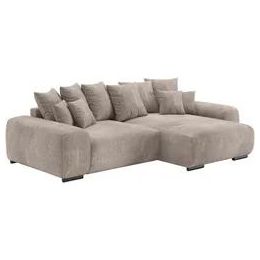 Ecksofa Home Affaire "Sundance II, L-Form" Sofas Gr. B/H/T: 318 cm x 92 cm x 188 cm, Veloursstoff, Recamiere rechts, Ausführung Bettkasten / Bettfunktion / Topper, grau (dolce 4 taupe) mit DuraSpring-Taschenfederkern bis 140 kg belastbar