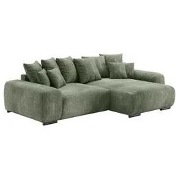 Ecksofa Home Affaire "Sundance II, L-Form" Sofas Gr. B/H/T: 318 cm x 92 cm x 188 cm, Veloursstoff, Recamiere rechts, Ausführung Bettkasten / Bettfunktion / Topper, grün (dolce 11 green) mit DuraSpring-Taschenfederkern bis 140 kg belastbar