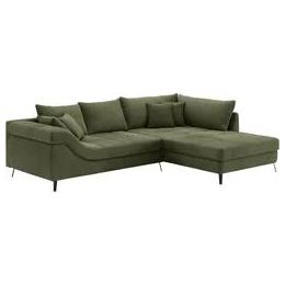 Ecksofa Inosign "Portofino" Sofas Gr. B/H/T: 317cm x 98cm x 228cm, Microfaser, Recamiere rechts, grün (memphis 12 green) 4 Bezugsqualitäten, 13,5 cm hohe Metall-Profilfüße in matt-schwarz