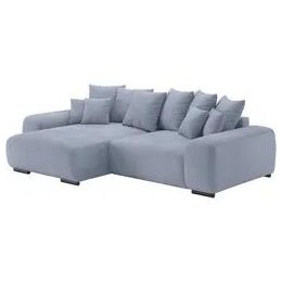 Ecksofa Home Affaire "Sundance II, L-Form" Sofas Gr. B/H/T: 318 cm x 92 cm x 188 cm, Microfaser 1, Recamiere links, Ausführung Bettkasten / Bettfunktion / Topper, blau (memphis 1676 blue grey) mit DuraSpring-Taschenfederkern bis 140 kg belastbar