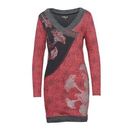 Koroshi Kleid Damen Gr&ouml;&szlig;e 40 grau / rot / schwarz Winterkleid