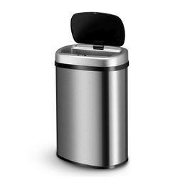 Juskys Automatik M&uuml;lleimer mit Sensor 50L - Abfalleimer mit elektrischem Deckel rechteckig - Silber