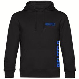 multifanshop Kapuzen Sweatshirt - Bielefeld - Brust & Seite - Druck blau - Hoodie