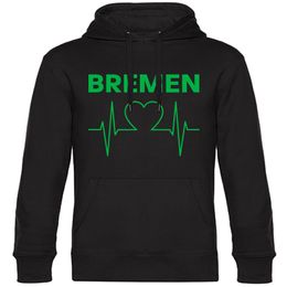multifanshop Kapuzen Sweatshirt - Bremen - Herzschlag - Druck gr&uuml;n - Hoodie