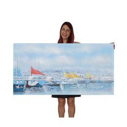 MCW Wandbild Boote, 100% handgemaltes &Ouml;lgem&auml;lde Gem&auml;lde XL, 140x70cm