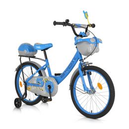 Byox Kinderfahrrad 20 Zoll 2002, St&uuml;tzr&auml;der, Klingel, H&ouml;he einstellbar, K&ouml;rbe blau