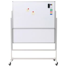 Whiteboard MCW-L87, Magnettafel, zwei Tafeln beidseitig beschreibbar h&ouml;henverstellbar rollbar inkl. Zubeh&ouml;r 101x69cm