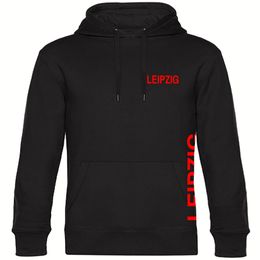 multifanshop Kapuzen Sweatshirt - Leipzig - Brust & Seite - Druck rot - Hoodie
