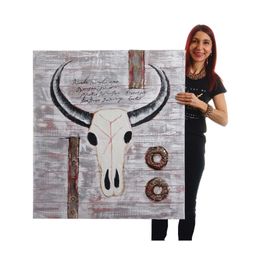 MCW Wandbild Stier, 100% handgemaltes &Ouml;lgem&auml;lde 3D-Bild Gem&auml;lde XL, 100x90cm