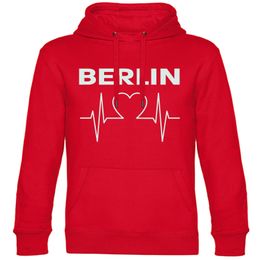 multifanshop Kapuzen Sweatshirt - Berlin rot - Herzschlag - Druck wei&szlig; - Hoodie