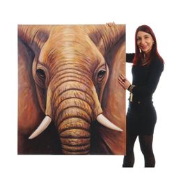 MCW Wandbild Nahaufnahme Elefant, 100% handgemaltes &Ouml;lgem&auml;lde Gem&auml;lde XL, 120x100cm