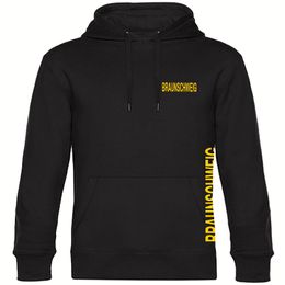 multifanshop Kapuzen Sweatshirt - Braunschweig - Brust & Seite - Druck gelb - Hoodie