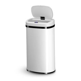 Juskys Automatik M&uuml;lleimer mit Sensor 60L - Abfalleimer mit elektrischem Deckel rechteckig - Wei&szlig;