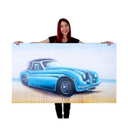 MCW Wandbild Oldtimer, 100% handgemaltes &Ouml;lgem&auml;lde Gem&auml;lde XL, 140x80cm
