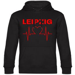multifanshop Kapuzen Sweatshirt - Leipzig - Herzschlag - Druck rot - Hoodie