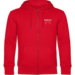 multifanshop Kapuzen Sweatshirt Jacke - Berlin rot - Herzschlag - Druck wei&szlig; - Sweat