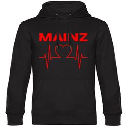 multifanshop Kapuzen Sweatshirt - Mainz - Herzschlag - Druck rot - Hoodie
