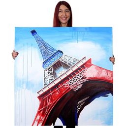 MCW Wandbild Eiffelturm Tricolore, 100% handgemaltes &Ouml;lgem&auml;lde Gem&auml;lde XL, 100x100cm