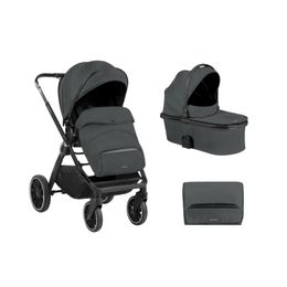 Kikkaboo Kinderwagen Tiffany 2 in 1 Babywanne, Sportsitz, Wickeltasche, PU-R&auml;der grau schwarz