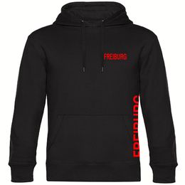 multifanshop Kapuzen Sweatshirt - Freiburg - Brust & Seite - Druck rot - Hoodie