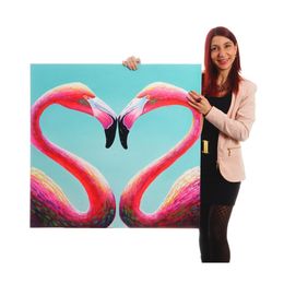 MCW Wandbild Flamingo, 100% handgemaltes &Ouml;lgem&auml;lde Gem&auml;lde XL, 90x90cm