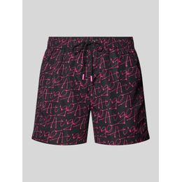 Hugo Straight Leg Badehose mit Allover-Label-Muster Modell 'MARCO'