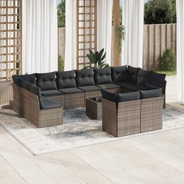 vidaXL 13-tlg. Garten-Sofagarnitur mit Kissen Grau Poly Rattan