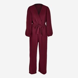 TK Maxx Burgunderfarbener Jumpsuit mit Gürtel und V-Ausschnitt