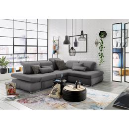 Ecksofa "SO 4100 mit komfortablen Federkern und Kopfteilverstellung", grau (anthrazit 95), B:291cm H:80cm T:226cm, SET ONE BY Musterring, Sofas, Ecksofa, wahlweise mit Bettfunktion und Sitztiefenverstellung, L-Form